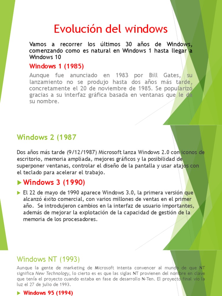 Evolución del windows | PDF | Microsoft Windows | Windows 10