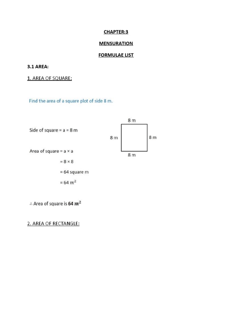 Mensuration Formulae and Calculations | PDF | Teaching Methods ...