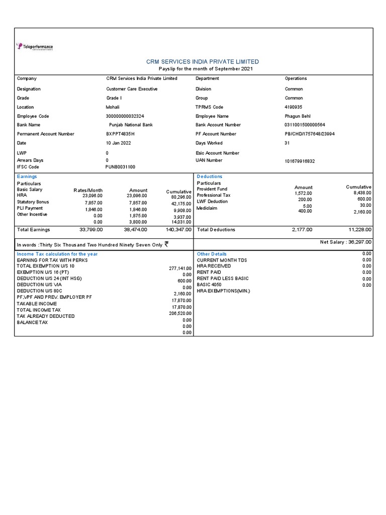 Salary Slip | Download Free PDF | Tax Deduction | Taxes