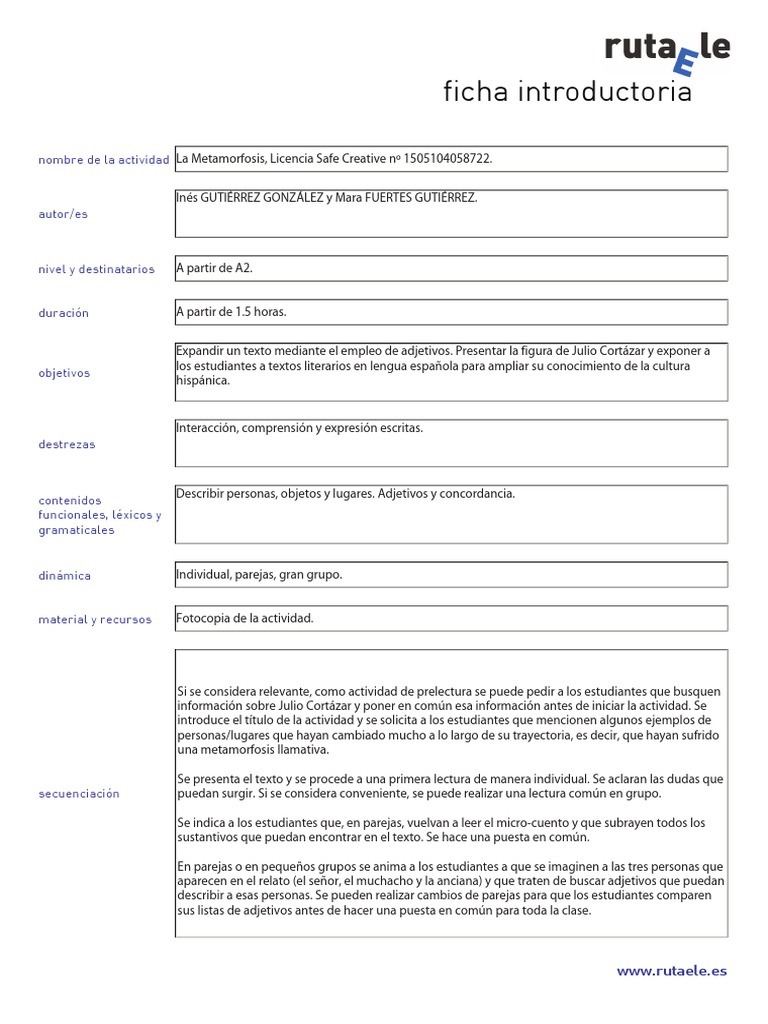 R12 CULTURA La-Metamorfosis IG-MF A2 | PDF | Adjetivo