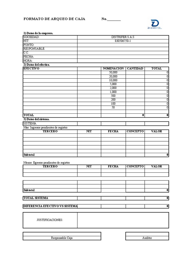 Formato Arqueo de Caja | PDF