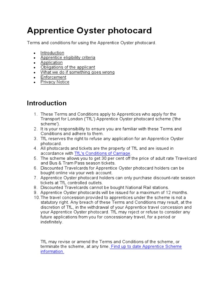 Apprentice Oyster Photocard Guide | PDF | Business
