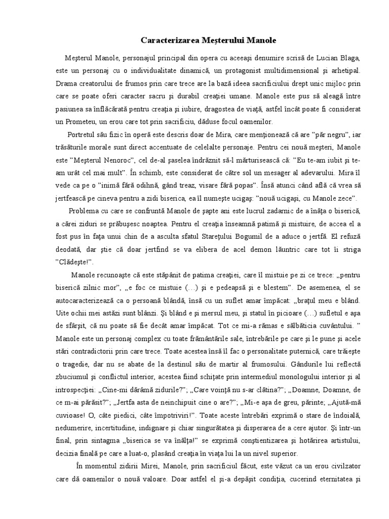 Caracterizare Mesterul Manole | PDF