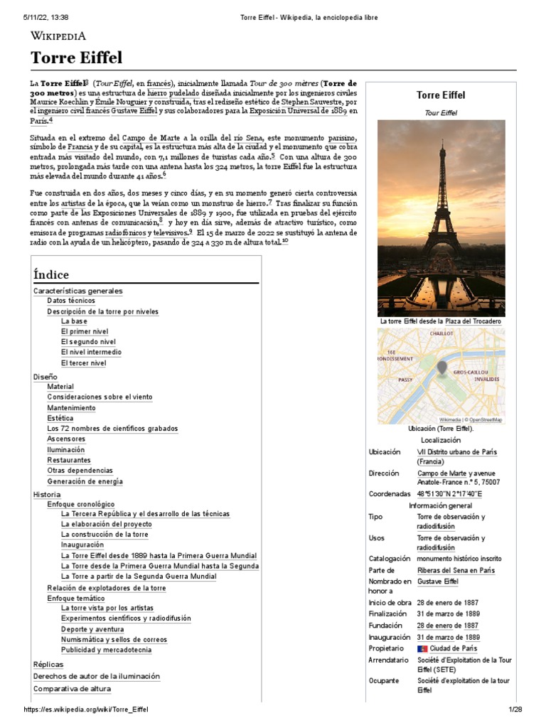 Torre Eiffel - Wikipedia, La Enciclopedia Libre | PDF | Ascensor