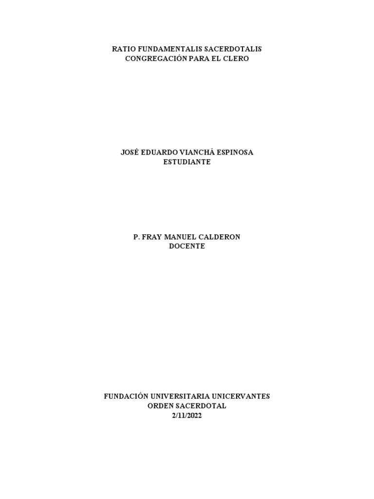 Ratio Fundamentalis Sacerdotalis | PDF | Seminario | Sacerdote