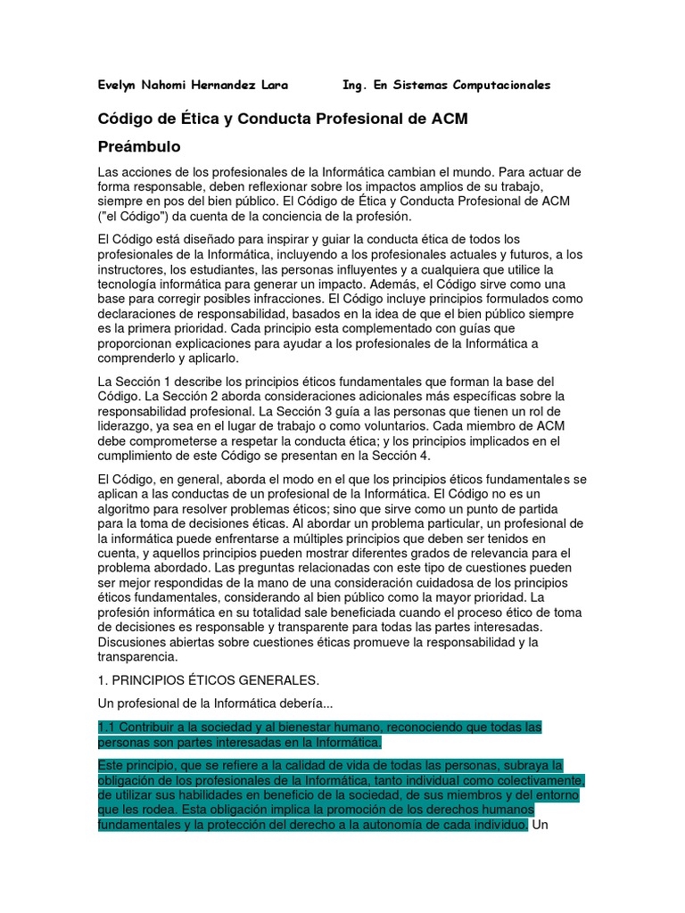 Código de Ética y Conducta Profesional de ACM | PDF