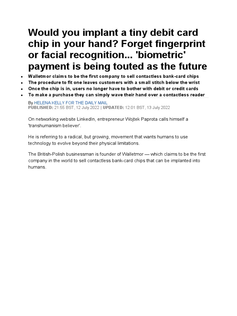 Would You Implant A Tiny Debit Card Chip in Your Hand | PDF | Debit ...