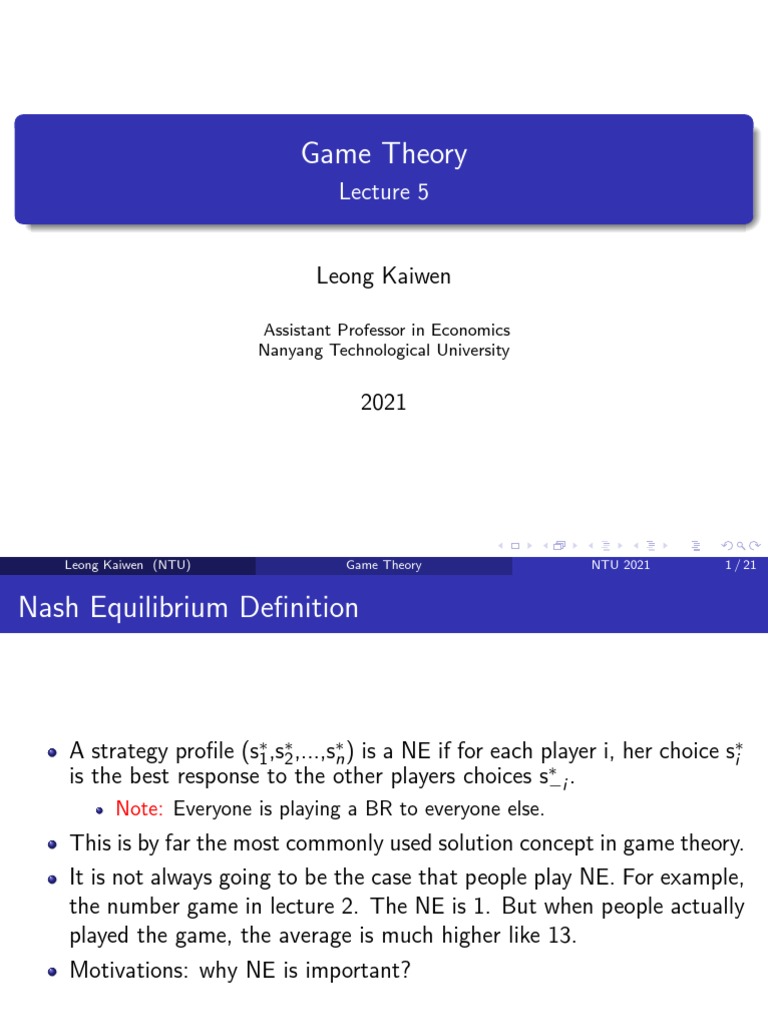 Nash Equilibrium in Game Theory | PDF | Game Theory | Microeconomics