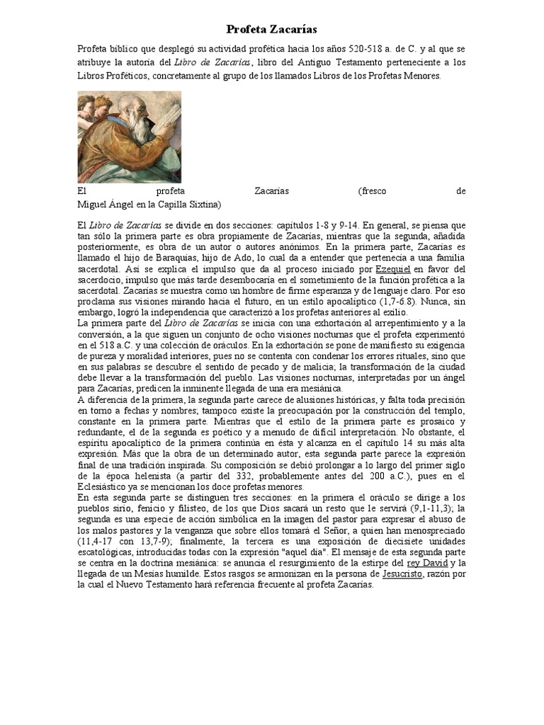 Resumen del Libro de Zacarías | PDF | Libro de Zacarías | Creencia ...