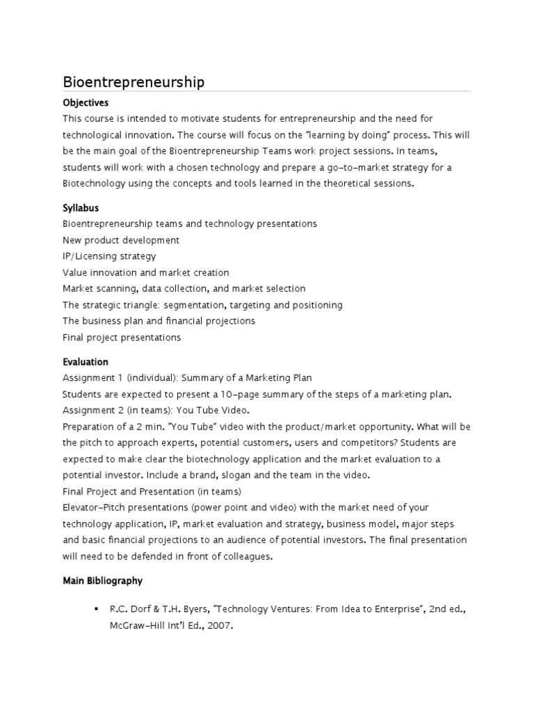 Bioentrepreneurship | PDF