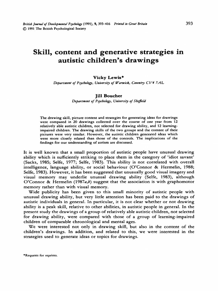 Skill, Content and Generative Strategies in Autistic Children Drawings ...