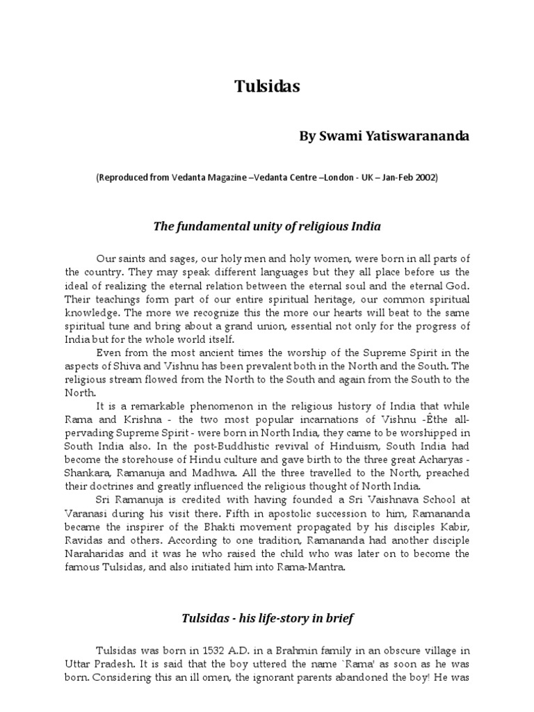 Tulsidas: Life and Spiritual Legacy | PDF | Rama | Religious Behaviour ...