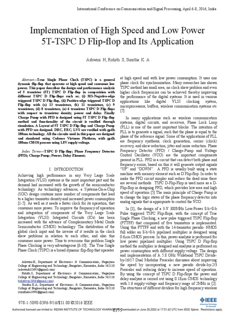 Implementation of High Speed and Low Power 5T-TSPC D Flip-Flop and Its Application | Download ...