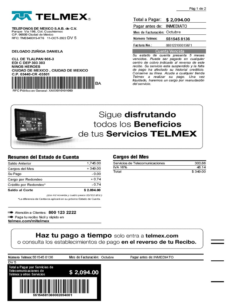 Recibo Telmex | PDF