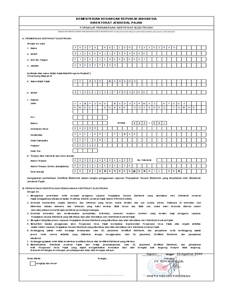 Formulir Permintaan Sertifikat Elektronik (F4) | PDF