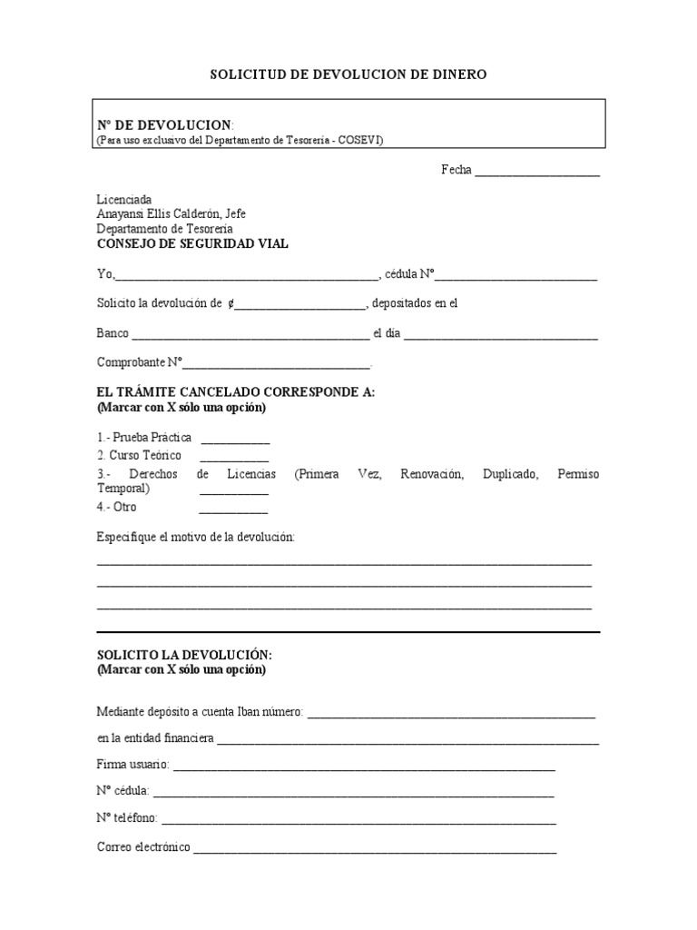 Formulario Devolucion de Dinero 20 03 2020 | PDF | Finanzas y dinero