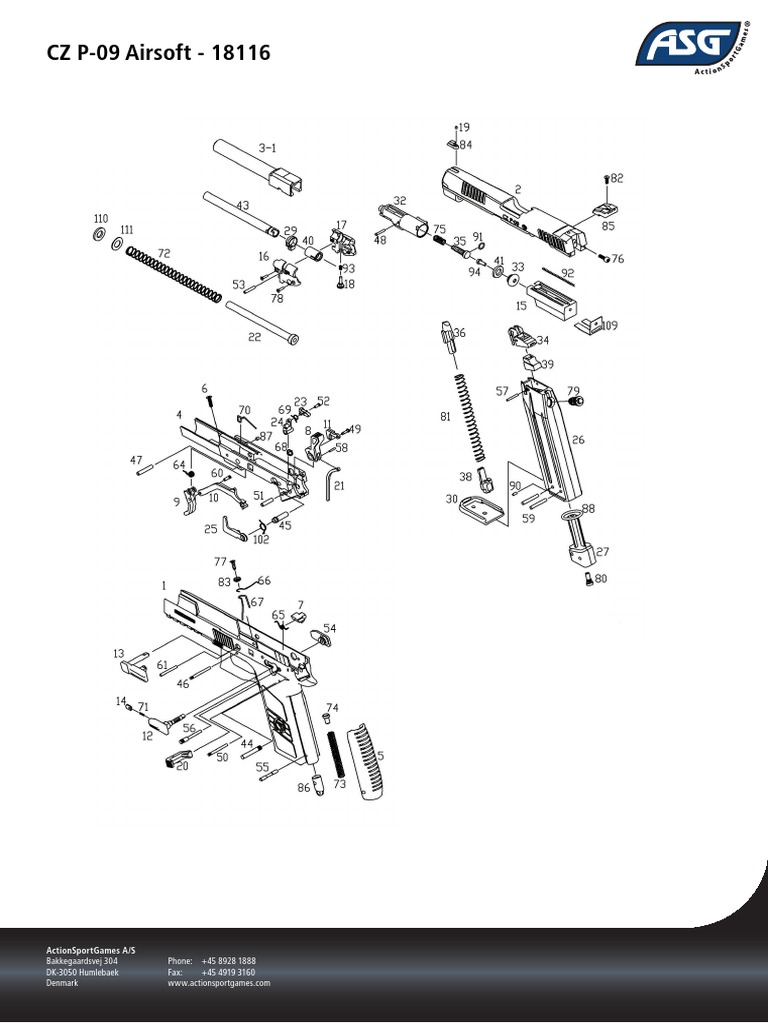 CZ P-09 Exploded | PDF | Piston | Trigger (Firearms)
