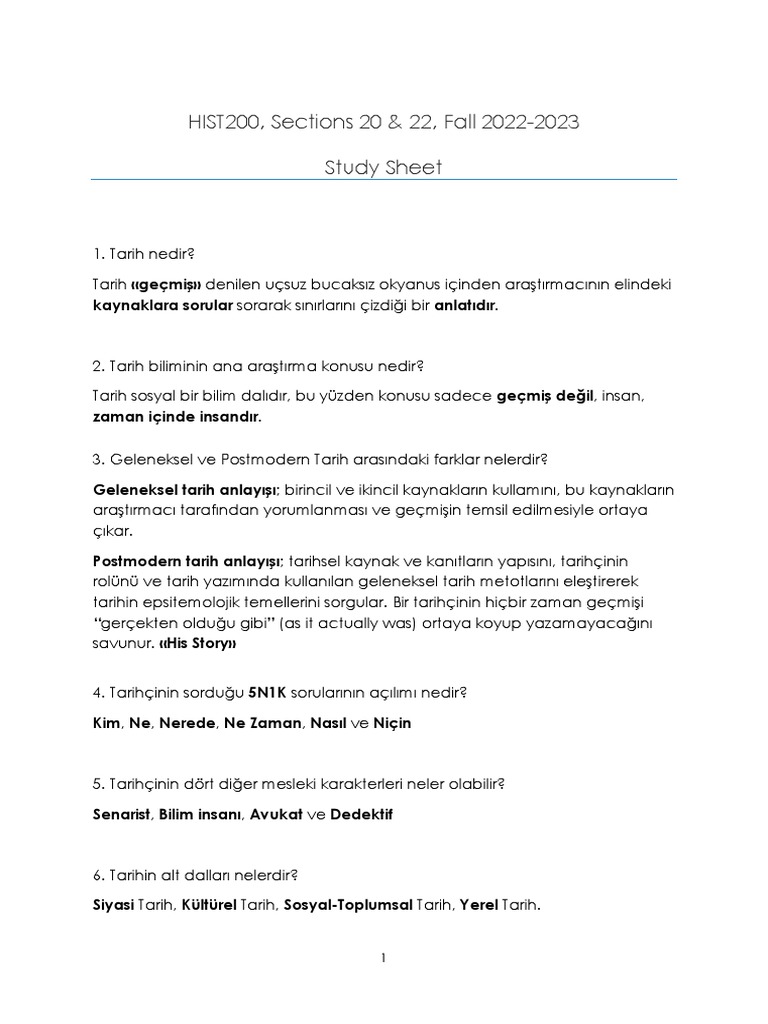 HIST200 Study Sheet PDF | PDF