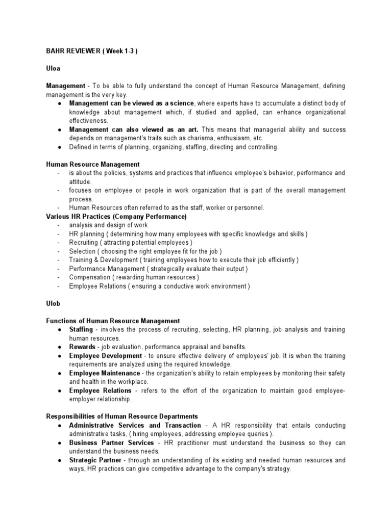 BAHR - Reviewer | Download Free PDF | Human Resource Management | Human Resources