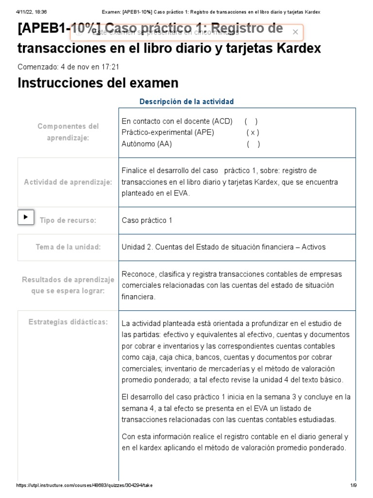 Examen - (APEB1-10%) Caso Práctico 1 - Registro de Transacciones en El Libro Diario y Tarjetas ...