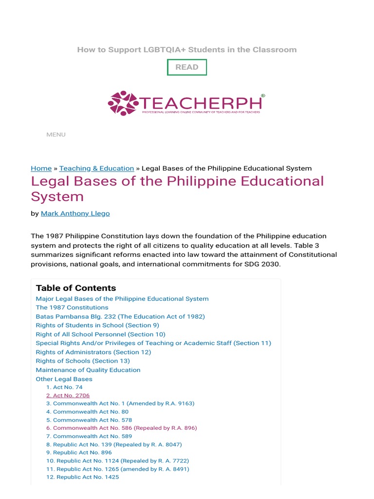Legal Bases of The Philippine Educational System - TeacherPH | PDF | Teachers | Citizenship