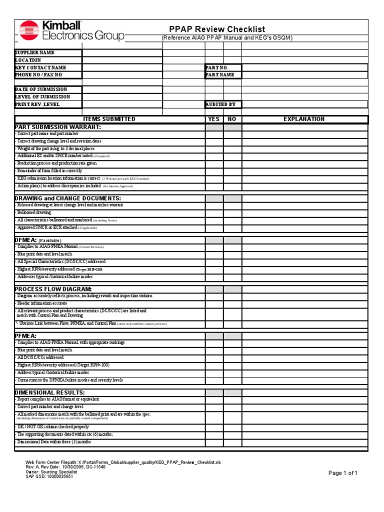 PPAP Review Checklist | PDF | Specification (Technical Standard ...