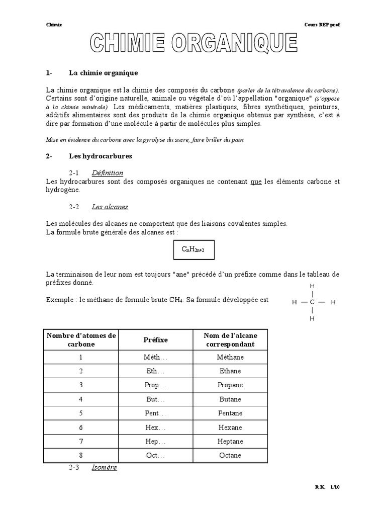 Cours Chimie Organique BEP Prof | PDF | Alcène | Alcane