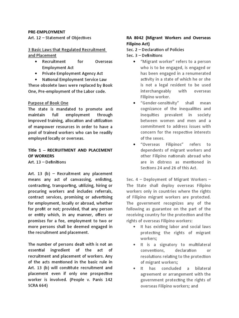 Recruitment and Placement Laws | PDF | Recruitment | Employment