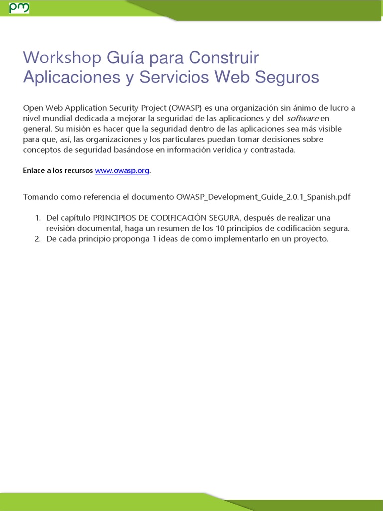 Workshop OWASP - Development - Guide - 2.0.1 v2 | PDF | Computadoras