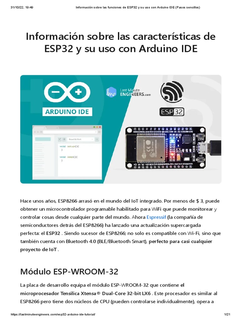 Información sobre las funciones de ESP32 y su uso con Arduino IDE ...