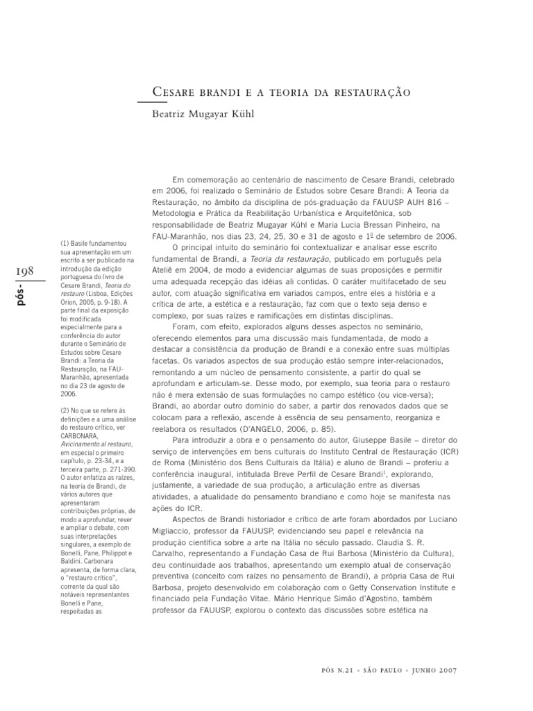 Cesare Brandi e A Teoria Da Restauracao | PDF | Science | Pensamento