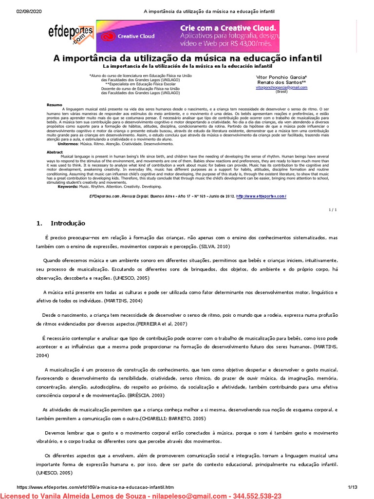 A Importância Da Utilização Da Música Na Educação Infantil Pdf