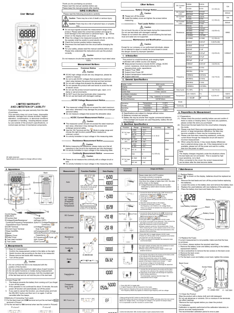 Aneng AN113D Manual | PDF | Capacitor | Diode