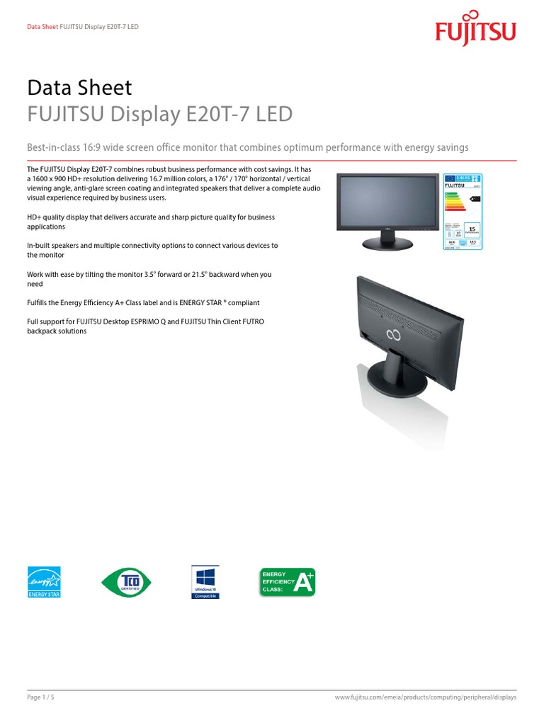 Fujitsu E20T-7 LCD Monitor v161 | PDF | Computer Monitor | Display Resolution