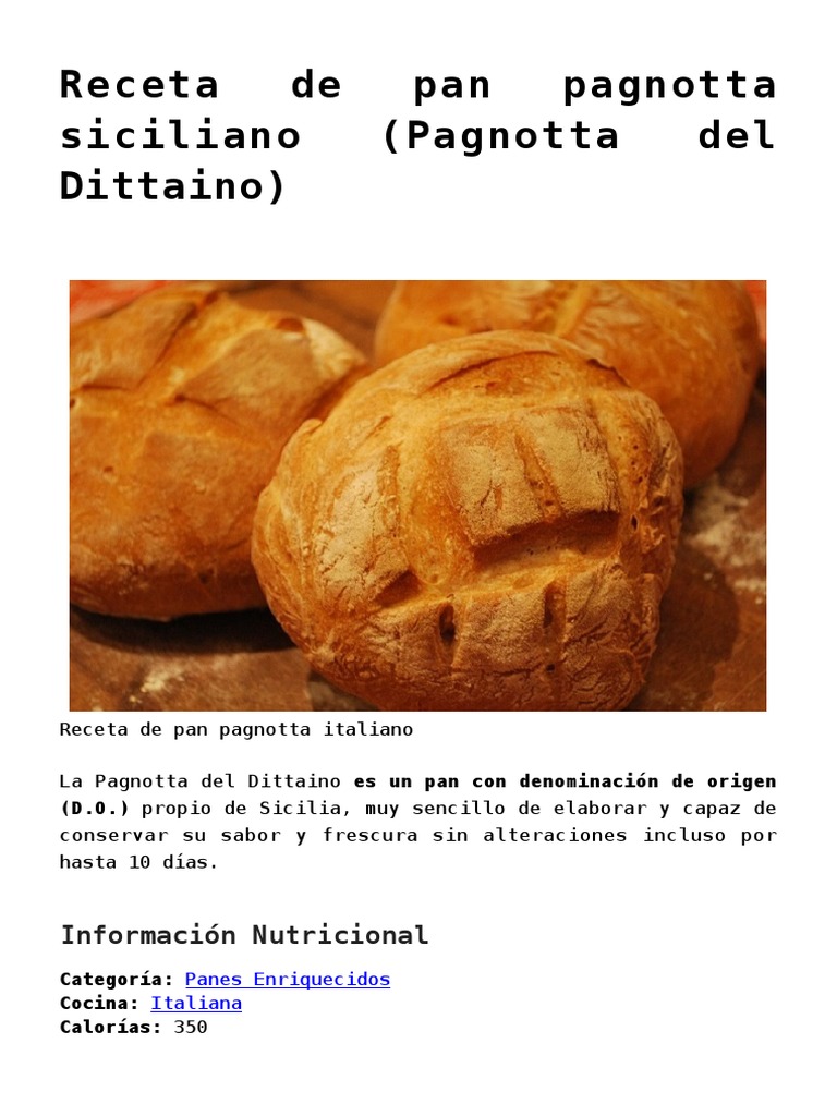 Receta de Pan Pagnotta Siciliano (Pagnotta Del Dittaino) | PDF