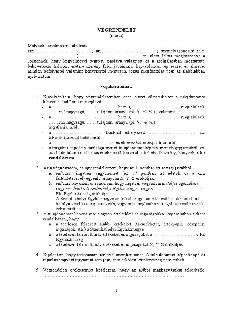Vegrendelet Minta | PDF