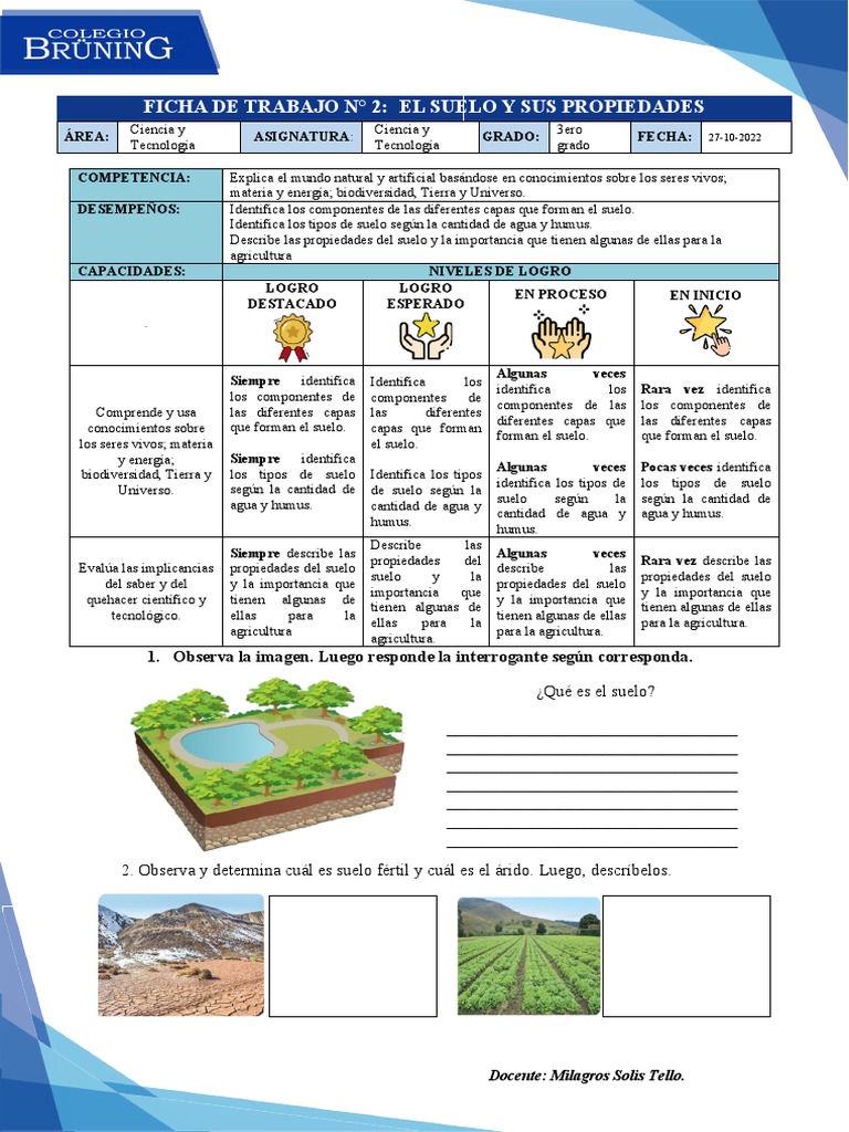 Ficha de Trabajo: El Suelo para 3er Grado | PDF | Suelo | Agua