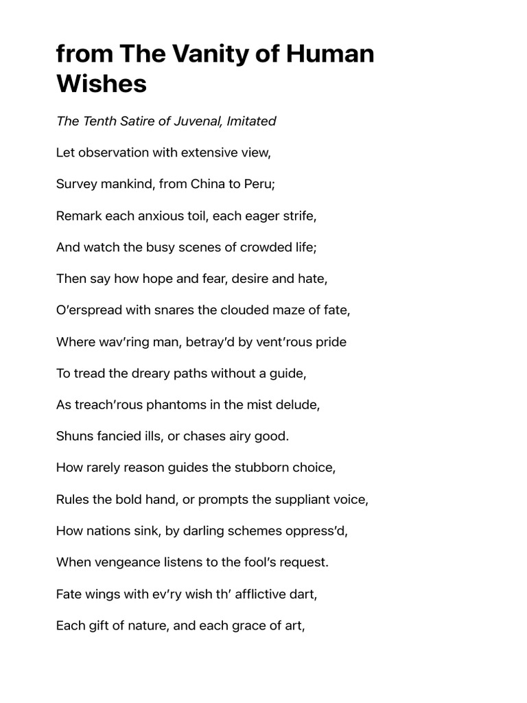 From The Vanity of Human Wishes by Samuel Johnson Poetry Foundation | PDF