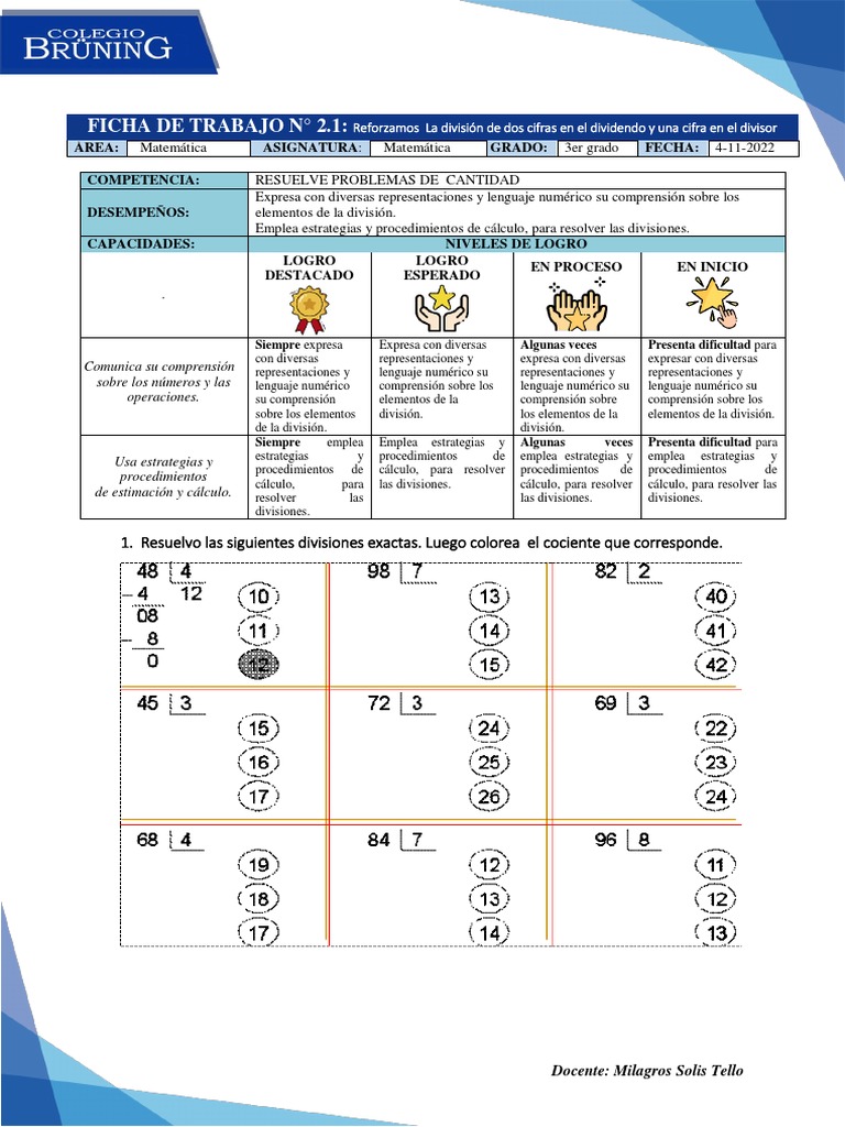 Divisiones para Tercer Grado Primaria | PDF | División (Matemáticas ...