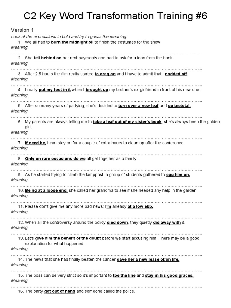 C2 Key Word Transformation Practice | PDF