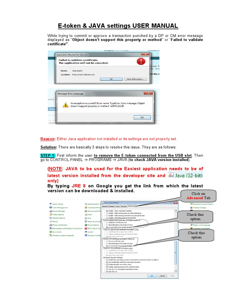 E-Token JAVA Settings USER MANUAL-29032017 | PDF | Java (Programming Language) | Java (Software ...