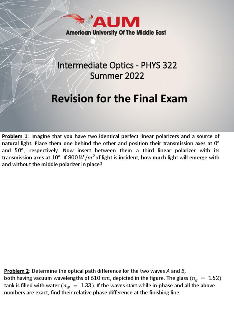 REVISION Final Exam | Download Free PDF | Diffraction | Wavelength REVISION Final Exam | Download Free PDF | Diffraction | Wavelength