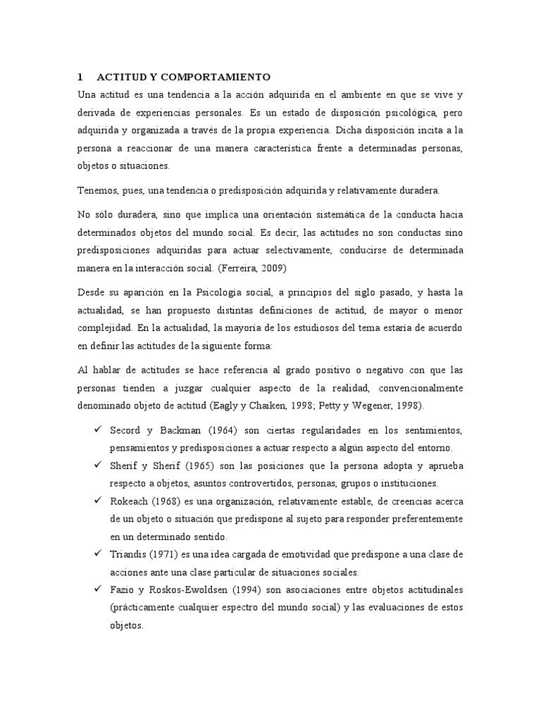Actitud y Comportamiento | PDF | Actitud (psicología) | Comportamiento