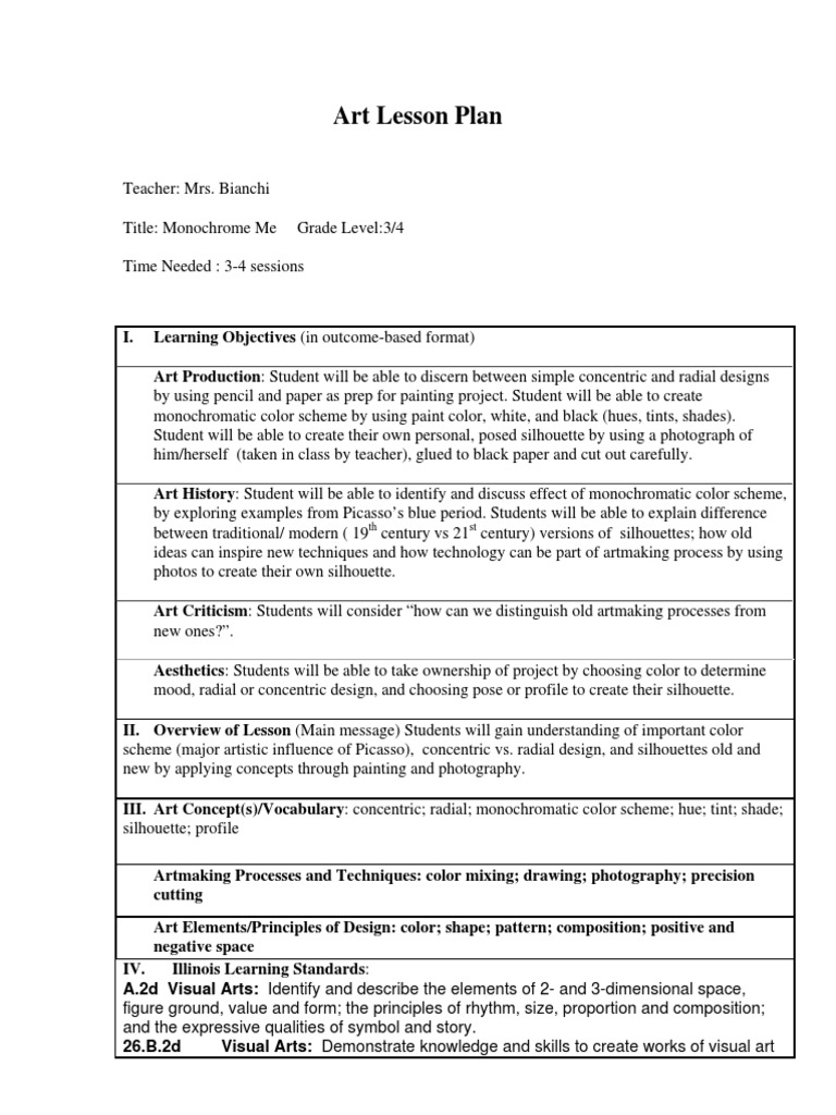 Monochrome Me Art Lesson Plan | PDF | Color | Paintings