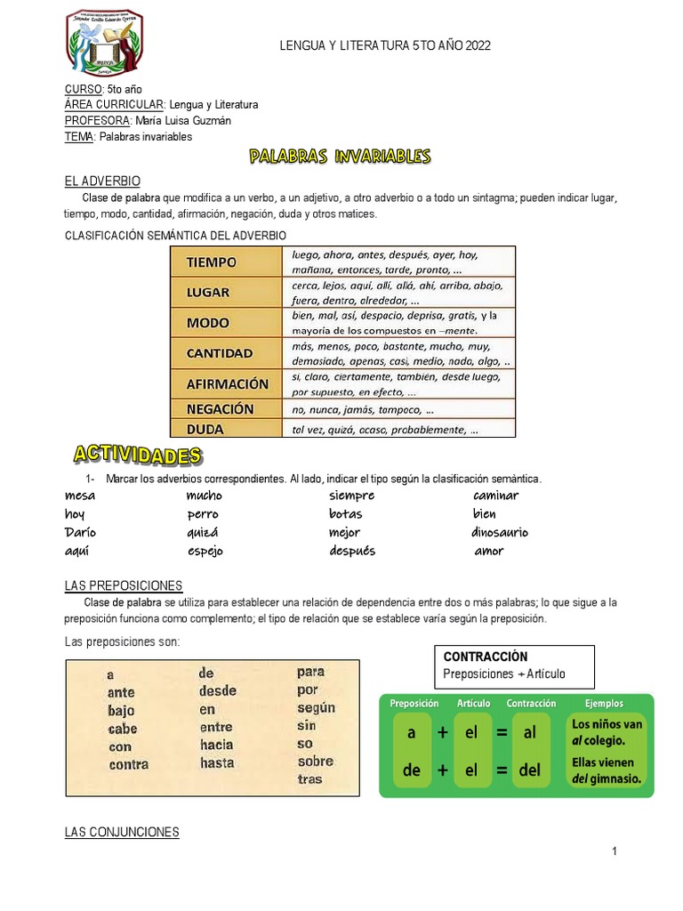 Secuencia 2 5to Año Lyl 2022 | PDF | Adverbio | Preposición y Postposición