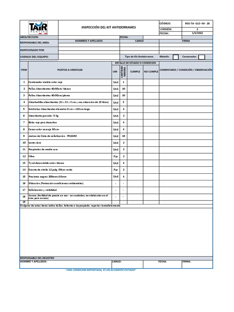 Inspección de Kit Antiderrame | PDF