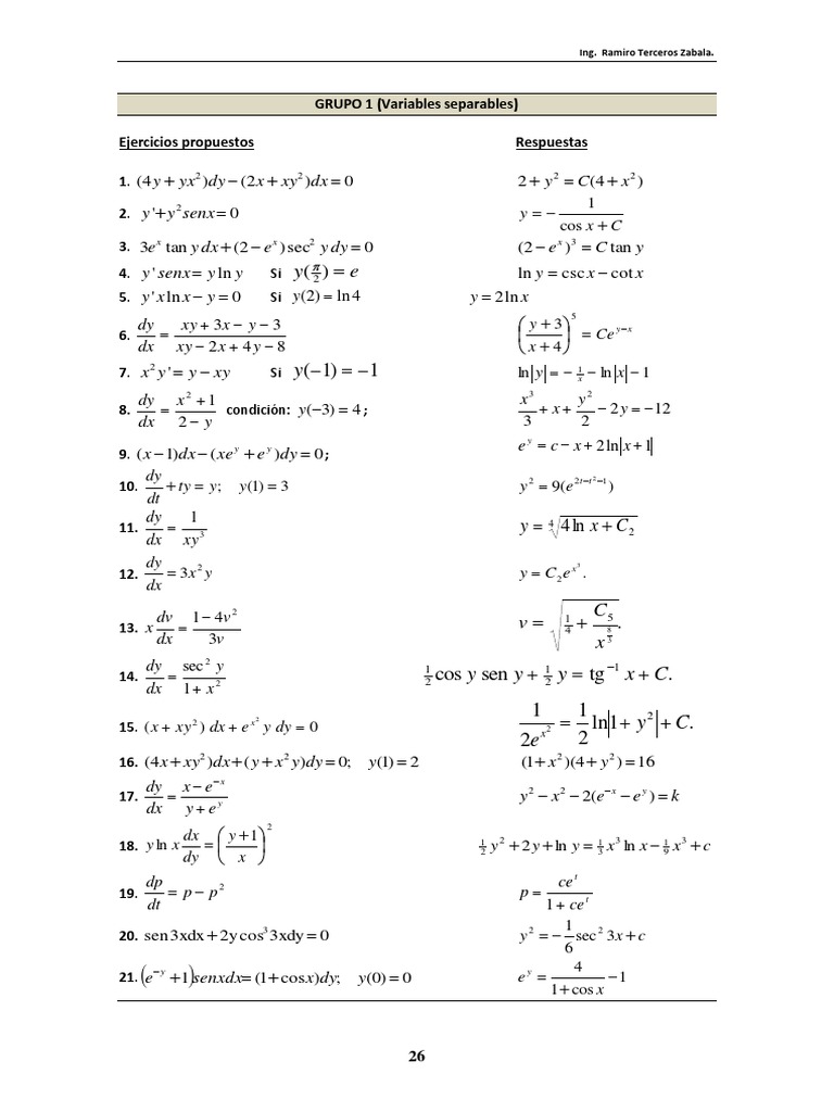 Ejercicios de variables separables resueltos | PDF | Ajedrez