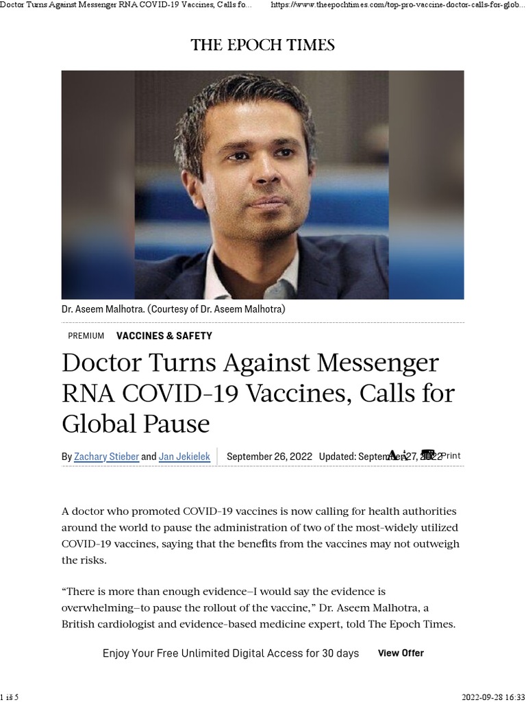 Doctor Turns Against Messenger RNA COVID-19 Vaccines, Calls For Global ...