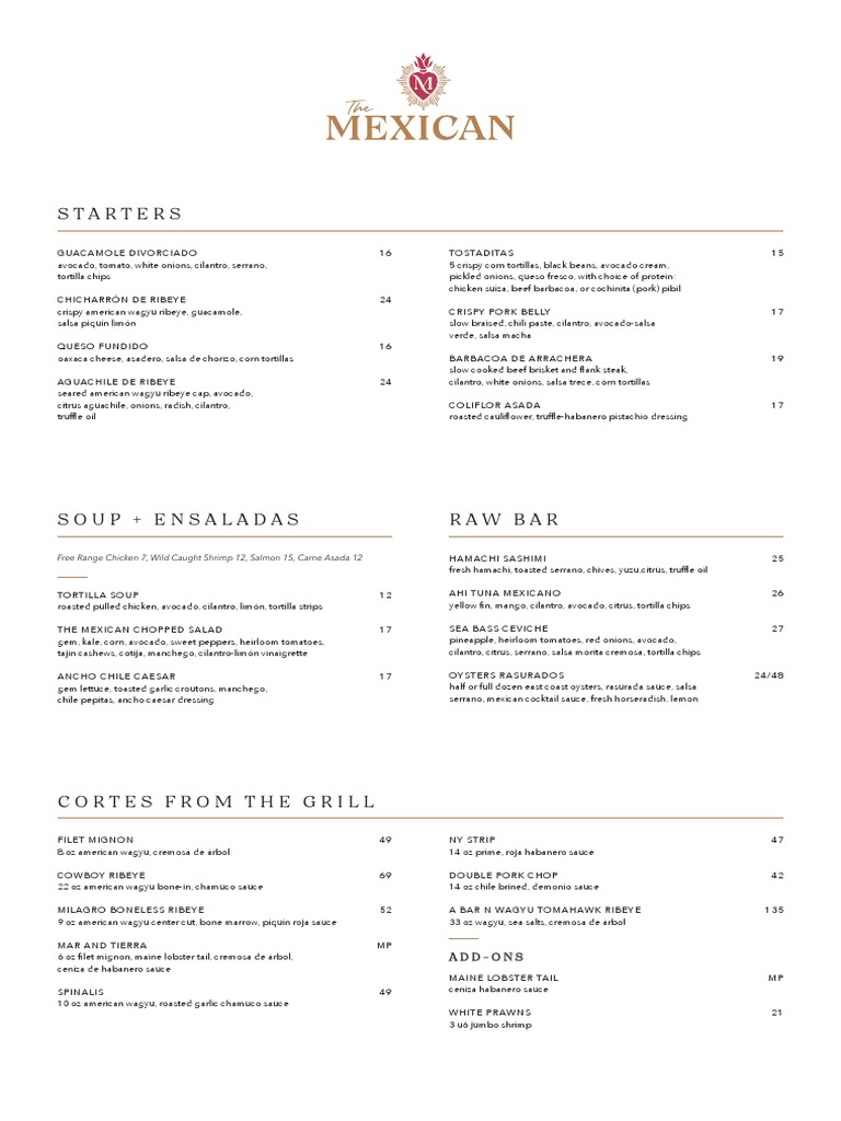 Mesero Menu Highlights and Prices | PDF | Sauce | Mexican Cuisine