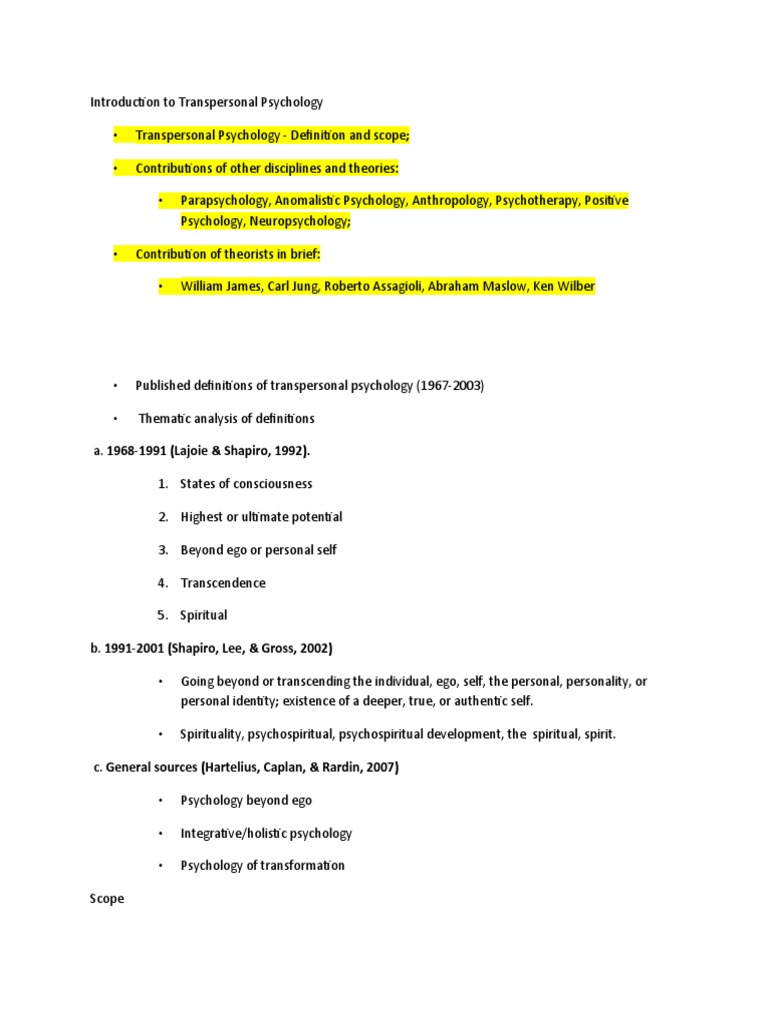 Short Notes | PDF | Transpersonal Psychology | Psychotherapy